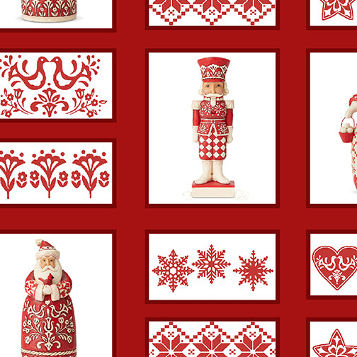 Nordic Noel Patch Red Multi ~ Fabric By The Yard / Half Yard/ Fat Quar ...